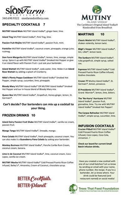 Menu - Sion Farm Distillery