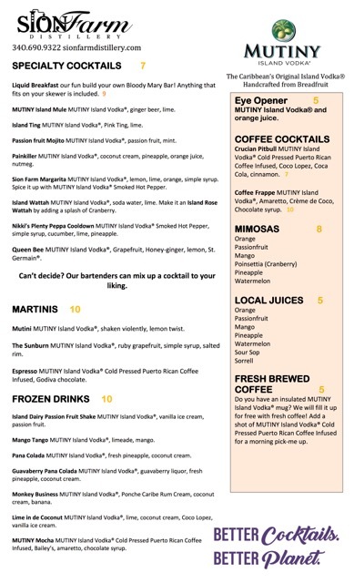 Menu - Sion Farm Distillery