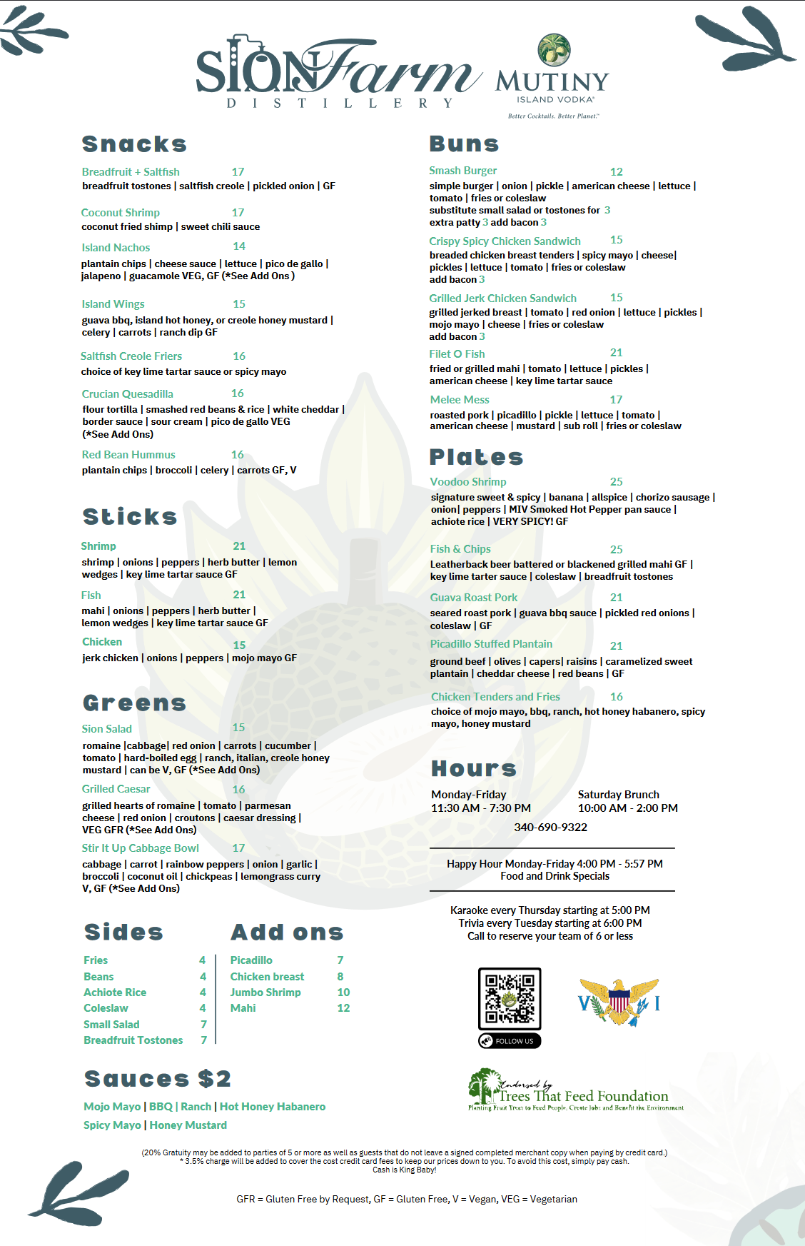 Menu - Sion Farm Distillery