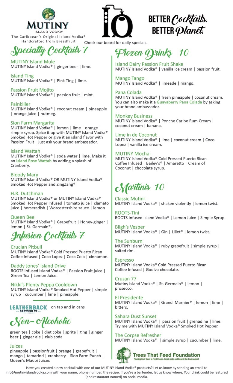 Menu - Sion Farm Distillery