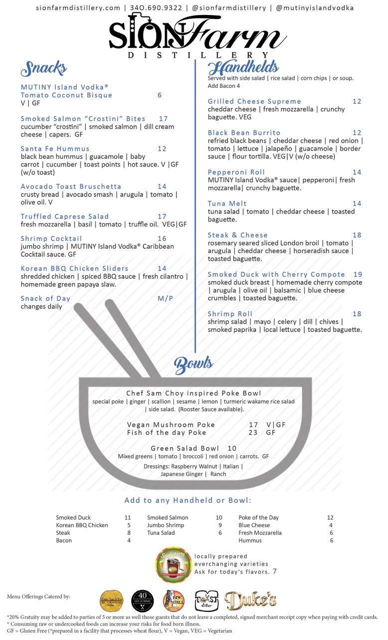 Menu - Sion Farm Distillery